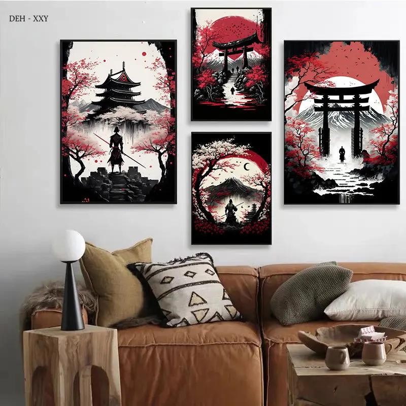 ปราสาทญี่ปุ่น Samurai Temple ผ้าใบ Art Elegant ญี่ปุ่น Landscape Wall ...