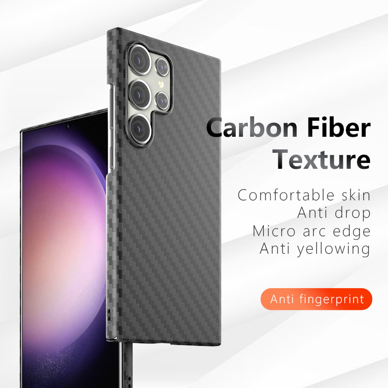 Luxury Carbon Fiber Textured Hard PC Phone CaseFor Samsung S25 Ultra Plus S24 S23 S22 Ultra Plus ...