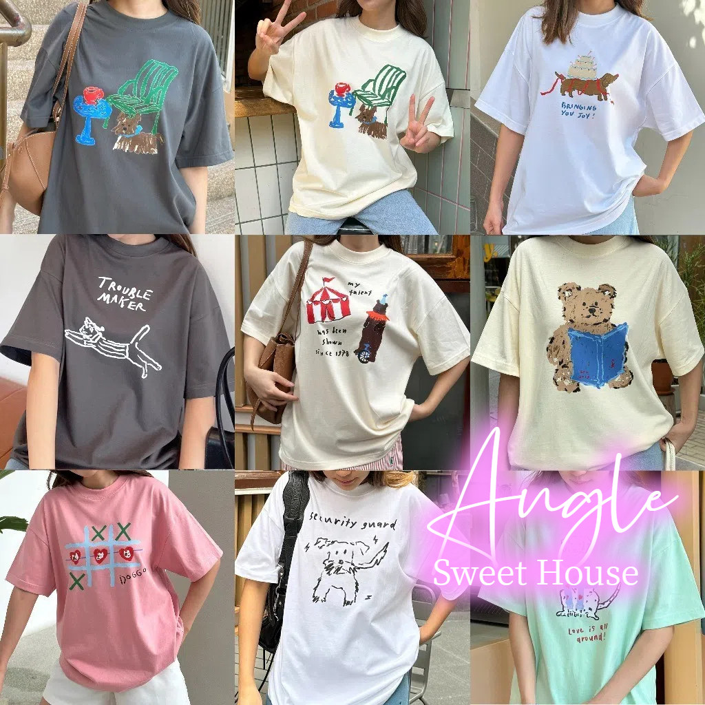 (จัดส่งตลอด 24 ชั่วโมง) Angle Official เสื้อยืดแขนสั้นมีสไตล์ หลวมและ ...