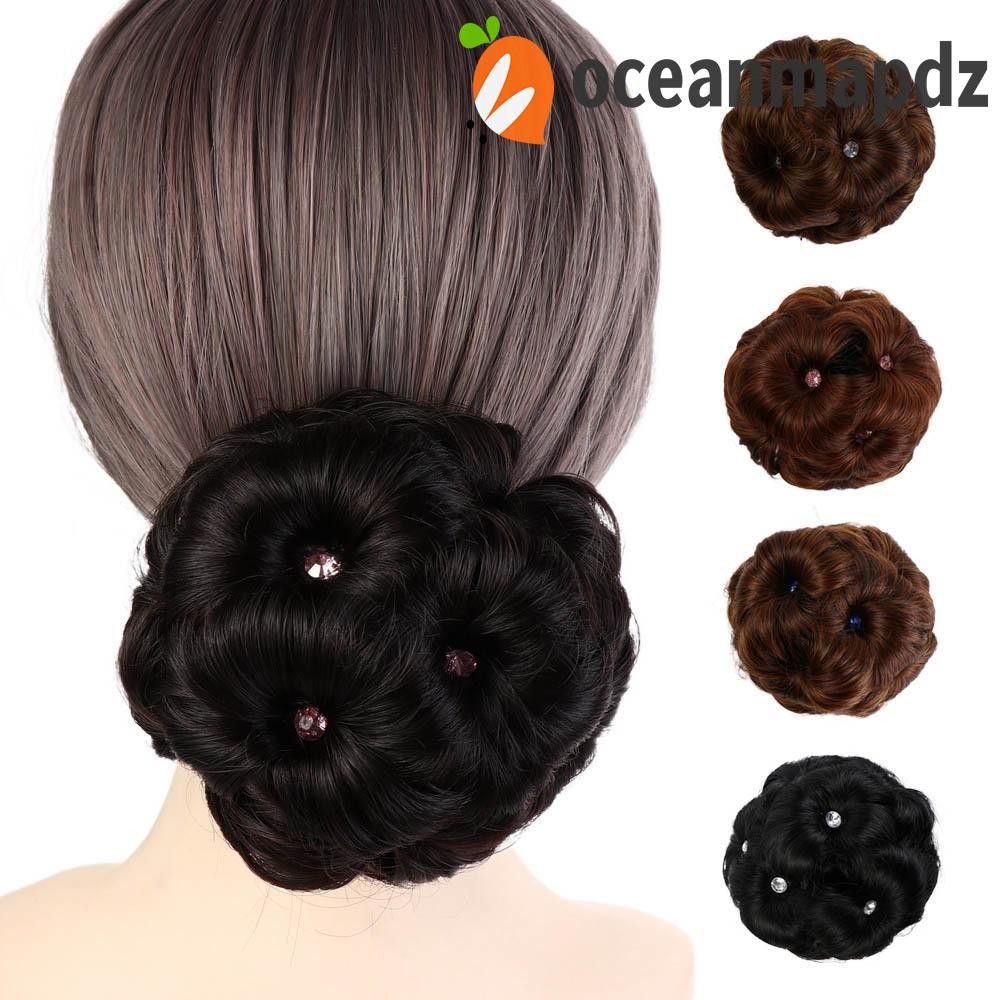 Oceanmapdz เก้าดอกไม้ Chignon, Natural Scrunchie Crystal Synthetic Bun ...