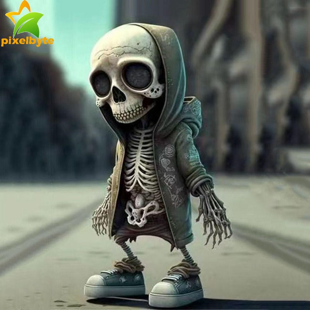 Pixelbyte ตุ๊กตาโครงกระดูก, รูปปั้นกะโหลกสีดําเรซิน, ของจิ๋วแบบพกพา Cool พร้อมแจ็คเก็ต ตุ๊กตา ...