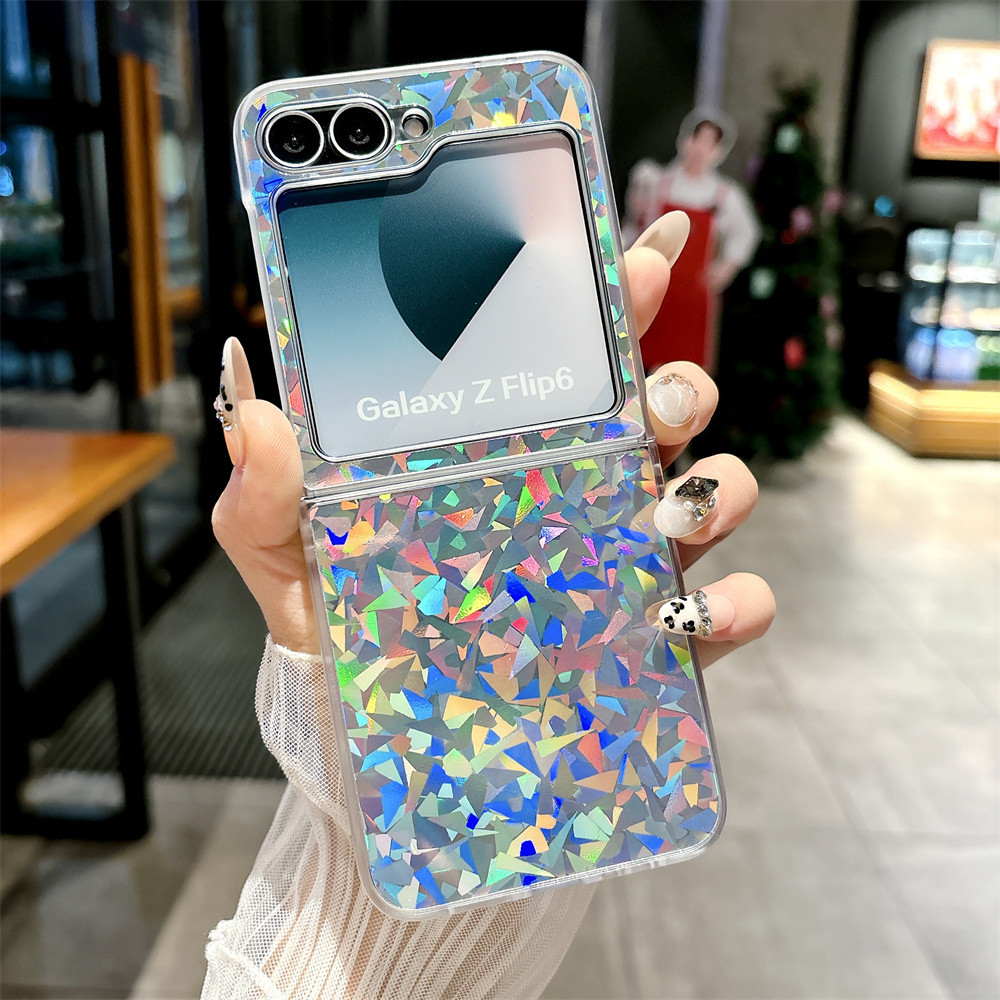 Z Flip 6 หรูหรากรณีไล่ระดับสีเลเซอร์สําหรับ Samsung Z Flip 6 5 4 Ultra ...