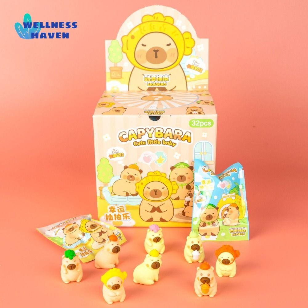 Wellnesshaven 32 ชิ้น/เซ็ต Capybara รูปยางลบดินสอ, อะนิเมะอุปกรณ์ต่อพ่วงตัวเลขรุ่น Eggy ยางลบ ...