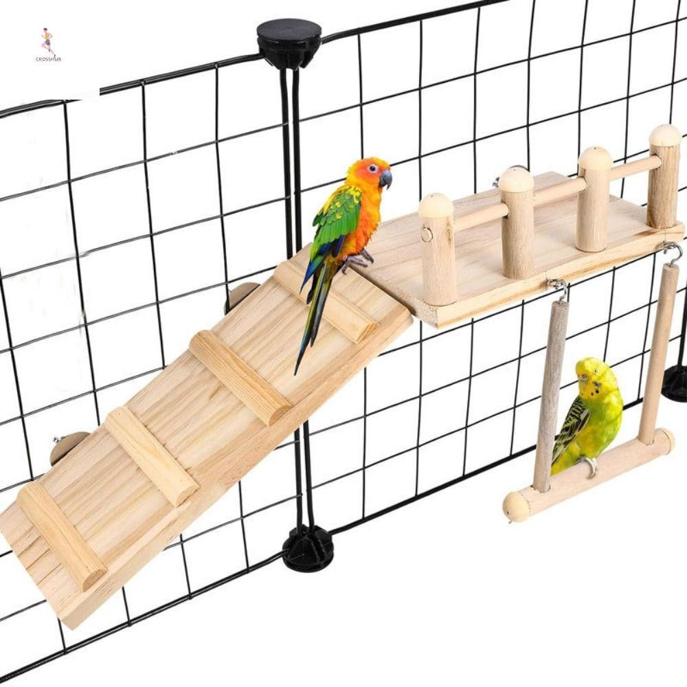 Cross Bird Perches แพลตฟอร์ม,ไม้ธรรมชาติ Bird Swing บันไดปีนเขา, Parrot ...