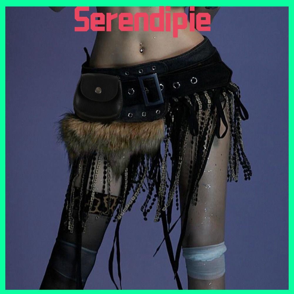 Serendipie เข็มขัดประกบขนเทียม, Gyaru การออกแบบอินเทรนด์มินิกระเป๋าเข็มขัด, Retro Chic Y2K Plush ...