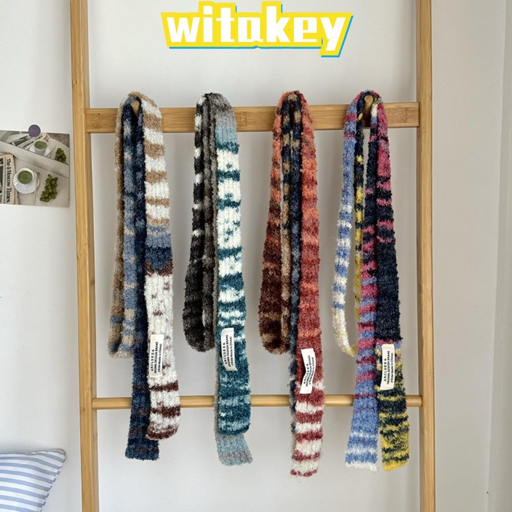 Witakey ผ้าพันคอแถบแคบ, ผ้าพันคอถักหลากสีที่สะดวกสบาย, ผ้าพันคอแคบยาวลายทางสีรุ้งสไตล์ฮาราจูกุ ...