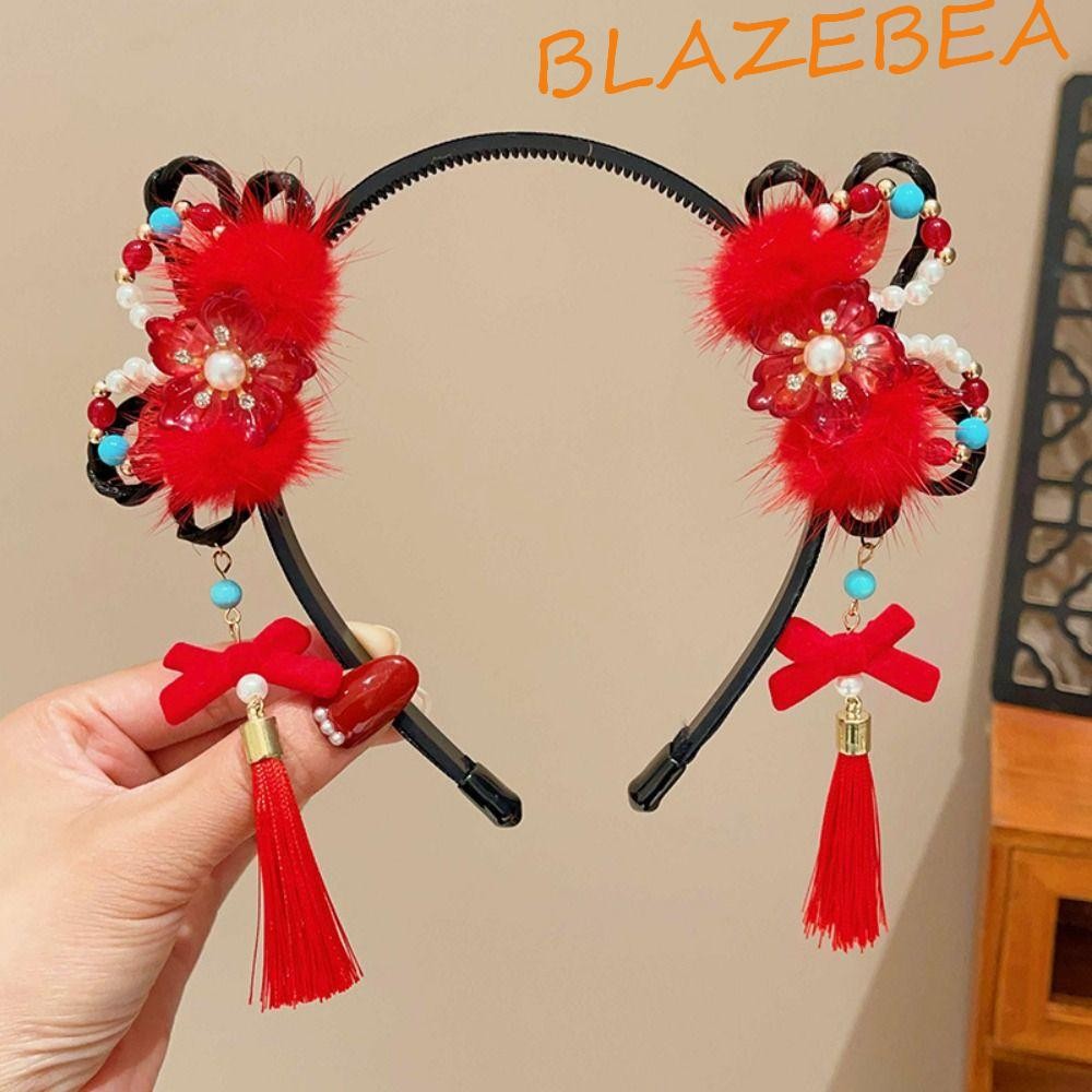 Blazebea เด็กวิกผมแถบคาดศีรษะ, Braid ดอกไม้ปีใหม่จีน Headwear,หวานตุ๊กตา Tang ชุดผม Hoop สาว ...