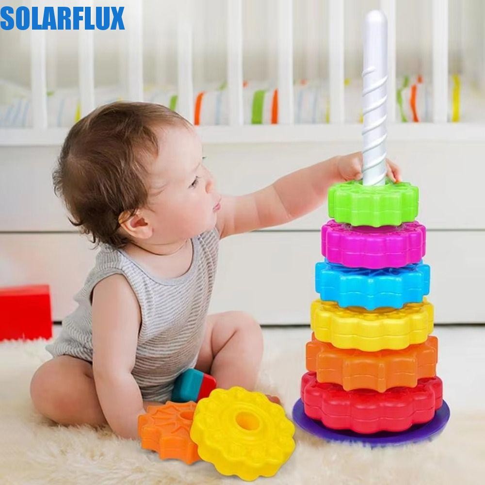 Solarflux Rainbow Spinning Stacking ของเล่น, Rainbow Ring Stacker Stackable หมุน Rainbow Tower ...