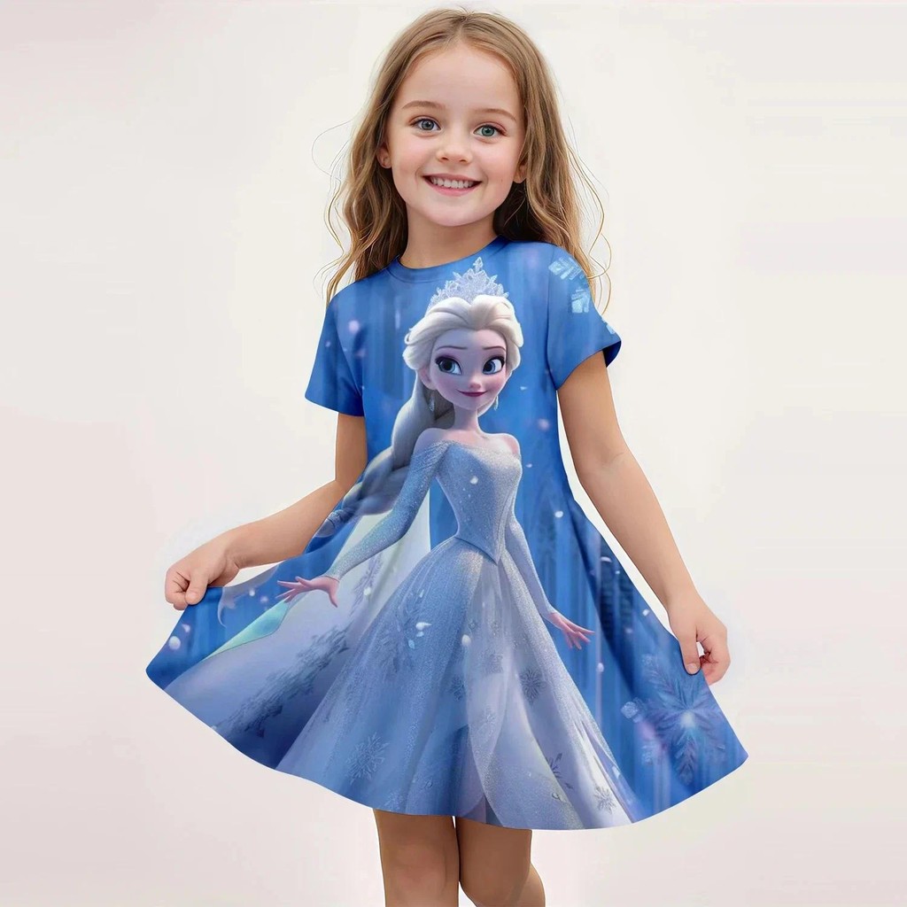 Miniso Frozen Elsa Princess Girl ชุดเดรสแขนสั้นเด็กชุดลําลองเด็กอิน ...