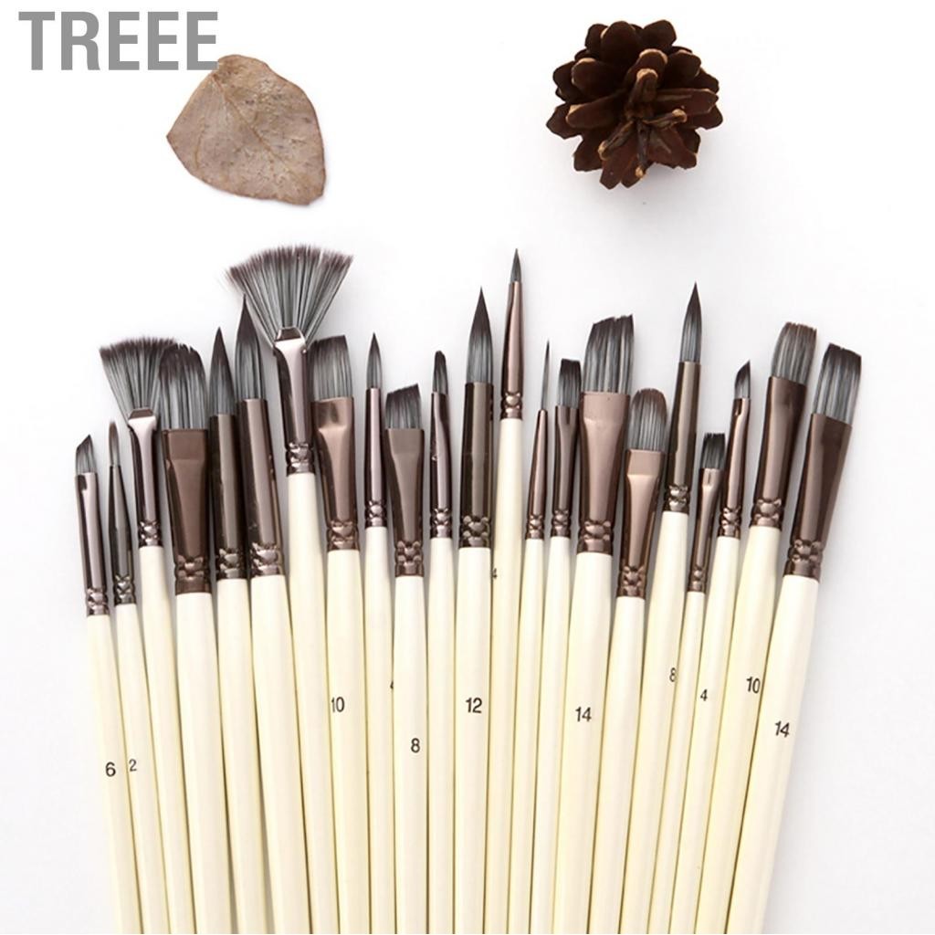 Treee Treee-th 24pcs ทาสีไนล่อนพู่กันชุดพู่กันหลายรูปแบบพร้อมพัสดุสำหรับสีน้ำมันสีน้ำ | Shopee ...