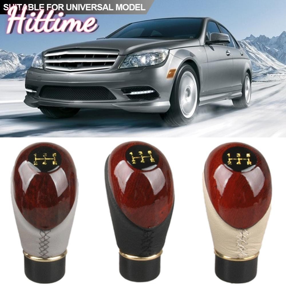 Hittime Universal รถ 5 ความเร็ว Shift Knob ไม้ PU หนังรถบรรทุกเกียร์ธรรมดาเกียร์ Stick Knob ...