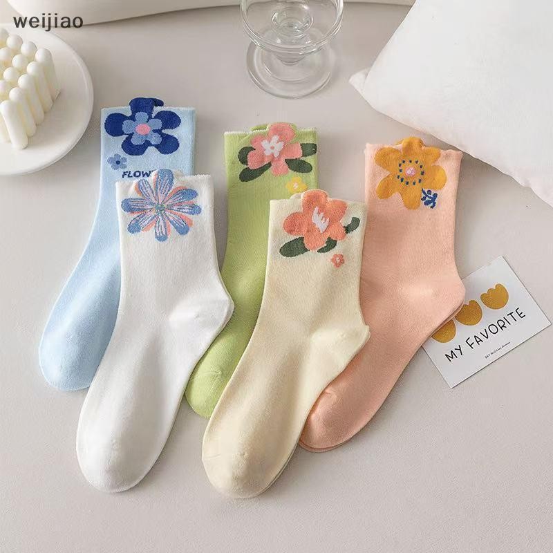 ถุงเท้าผ้าฝ้าย Wei 1 สำหรับ 여성 ออกแบบหวานเหมือนทิวลิป สไตล์ญี่ปุ่น ...