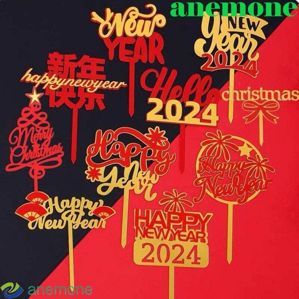 Anemone 2024 เค้กปีใหม่ Topper, Double Layered Festive Cupcake Topper ...