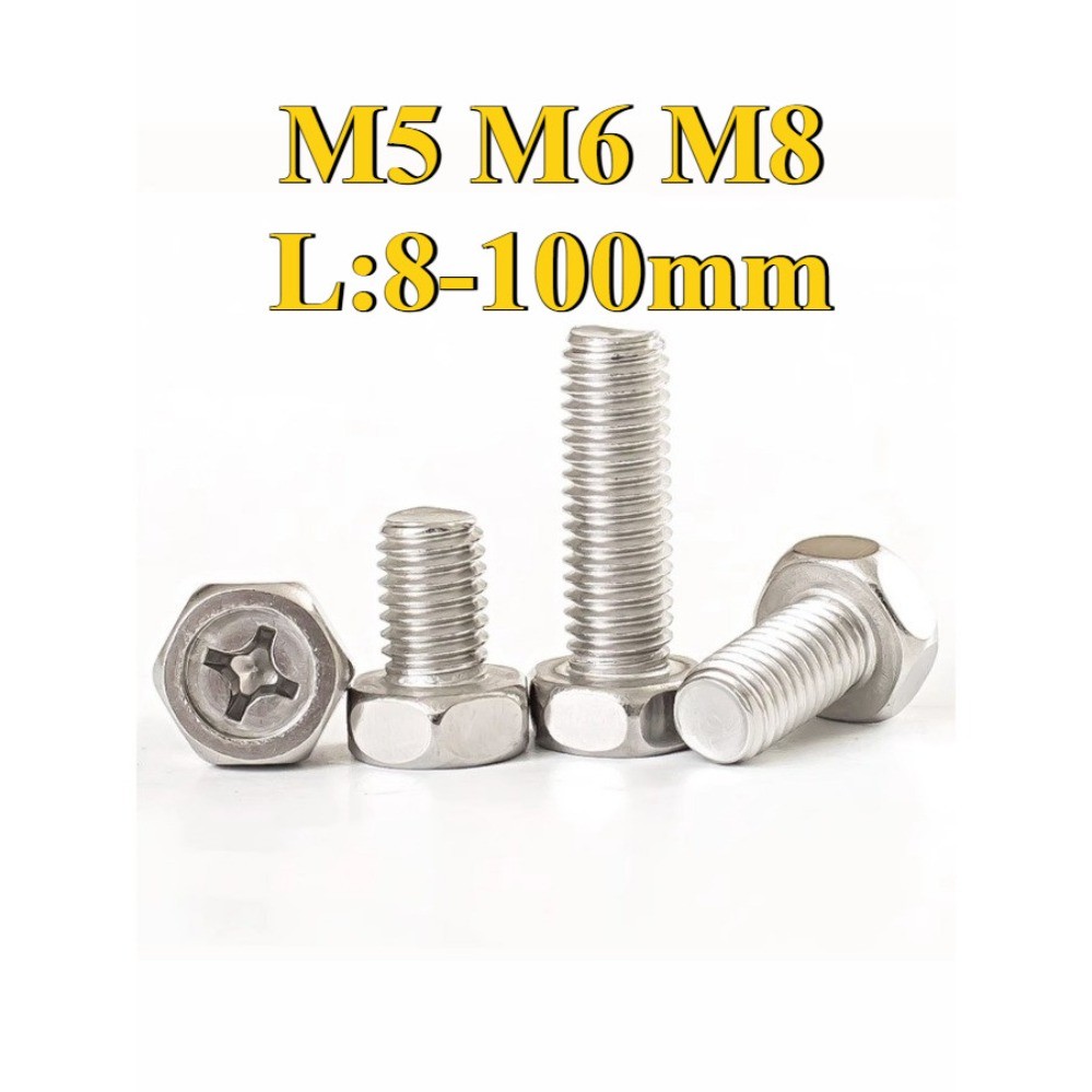 น็อต สกรู หัวหกเหลี่ยม ฝังแฉก สแตนเลส 304 เกลียวมิล หยาบ / Indented Hexagon Machine Screw SUS304 ...