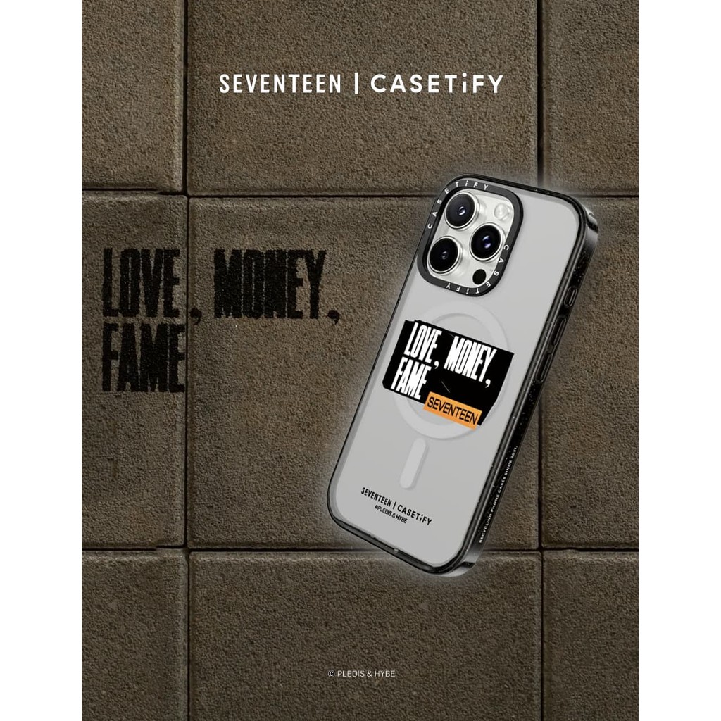 Casetify X SEVENTEEN LOVE MONEY FAME - เคสผลกระทบสีเทาแม่เหล็กดูด Hard อะคริลิคด้านหลังสําหรับ ...