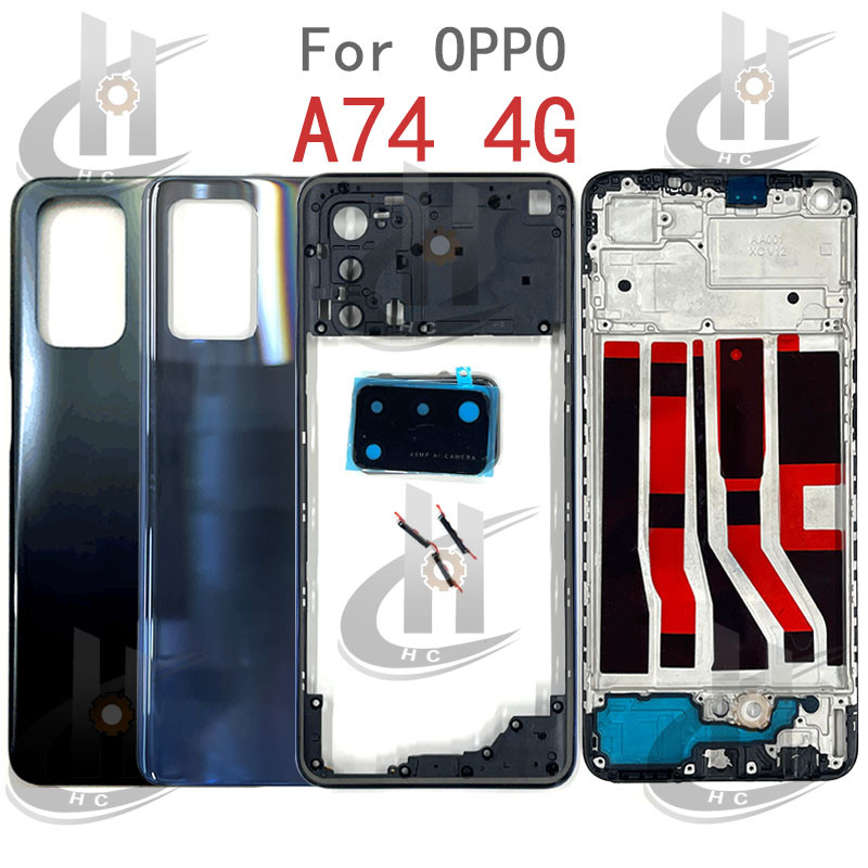 สําหรับ OPPO A74 4G CPH2219 แบตเตอรี่ฝาหลังที่อยู่อาศัยกรอบกลาง + ปุ่ม ...