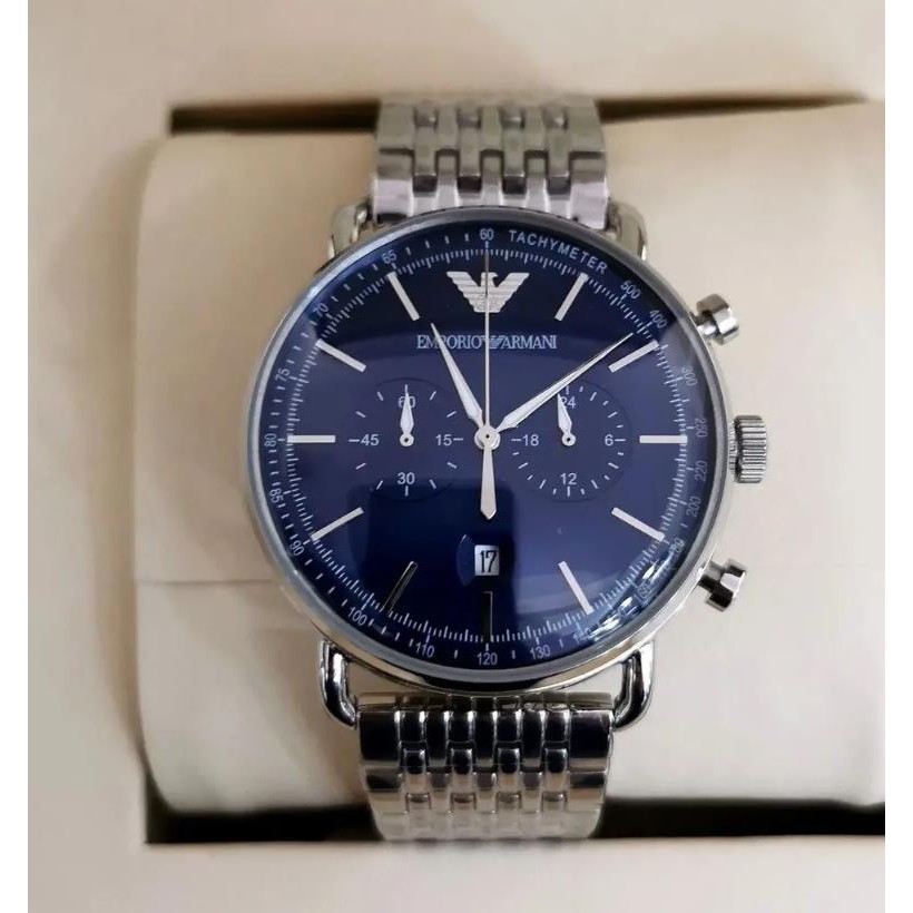 Emporio Armani Aviator Quartz Stainless Steel Chronograph Blue Dial ...