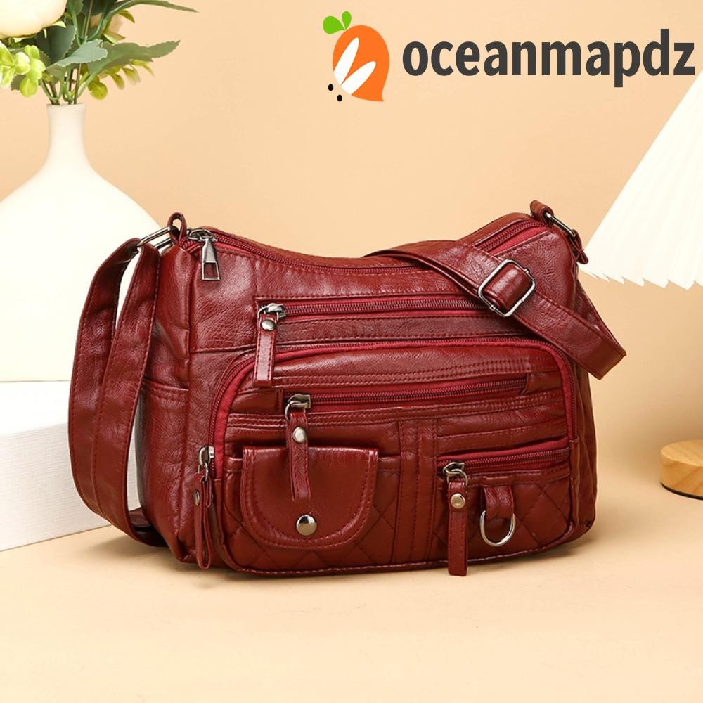 Oceanmapdz กระเป๋าซิปหลายช่องกระเป๋าสะพาย, Retro Soft PU หนัง Crossbody Bag, All Match กระเป๋า ...