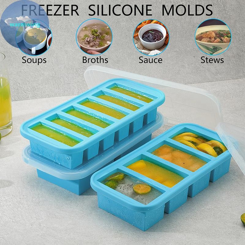 Warmwing 2/4/6 ตารางซิลิโคนตู้แช่แข็งแม่พิมพ์พร้อมฝาปิด Easy Meal Prep คอนเทนเนอร์ซิลิโคนถาดแช่ ...