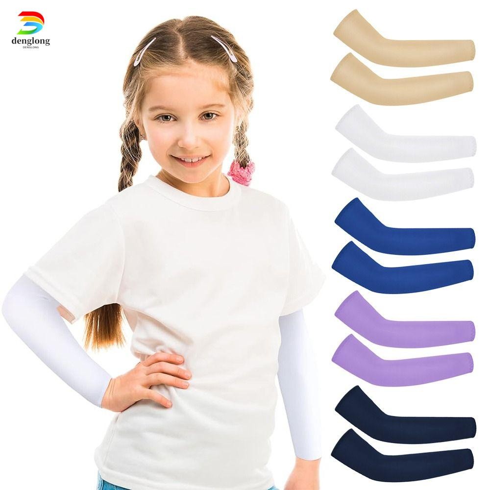 DENGLONG ปลอกแขนสำหรับเด็ก แบบยืดหยุ่น กันUV สีทึบ Ice Cuff Running | Shopee Thailand