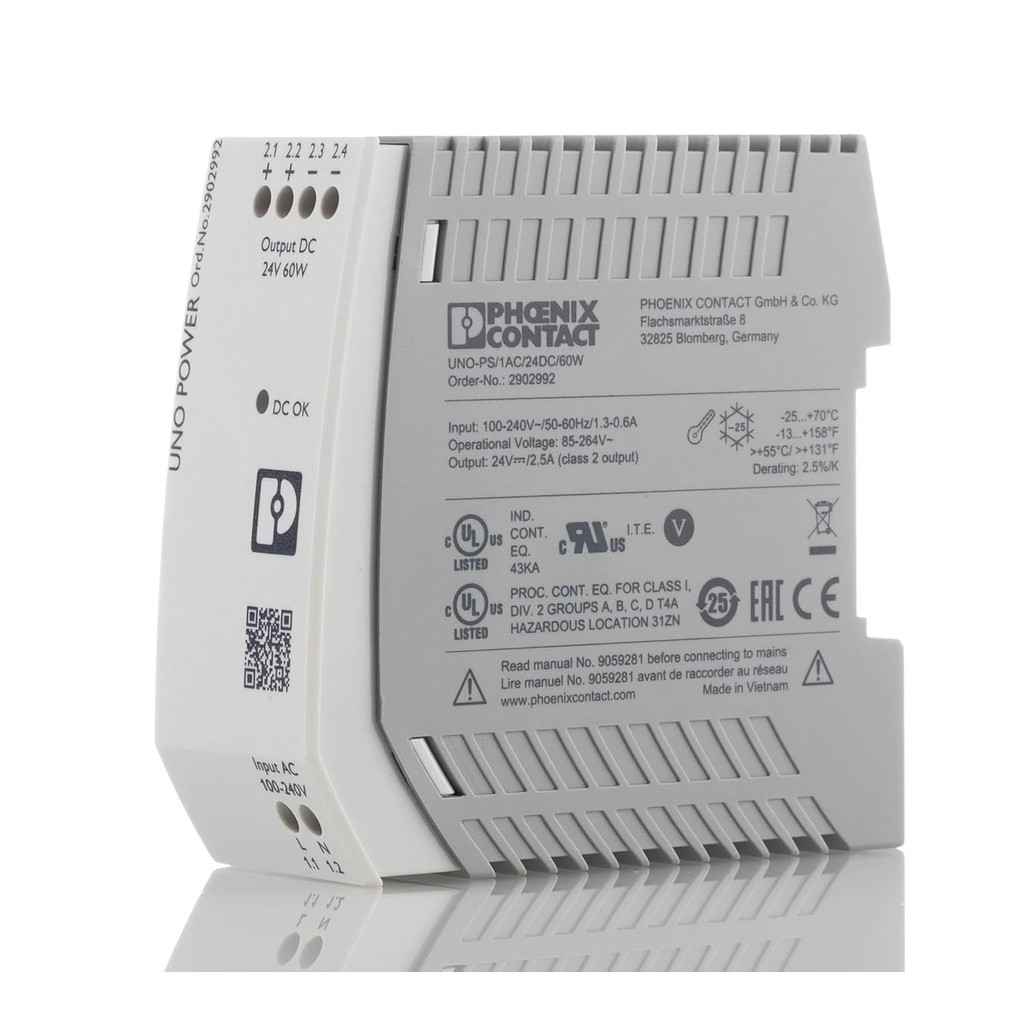 PHOENIX CONTACT UNO-PS/1AC/24DC/60W AC/DC CONVERTER, 60W, 24V, 2.5A ...