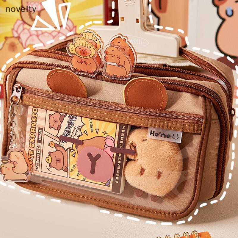 Nly ความจุขนาดใหญ่ Kawaii Capybara เครื่องเขียนกระเป๋าฝาครอบ Multi Layer Capybara ปากกากระเป๋า ...