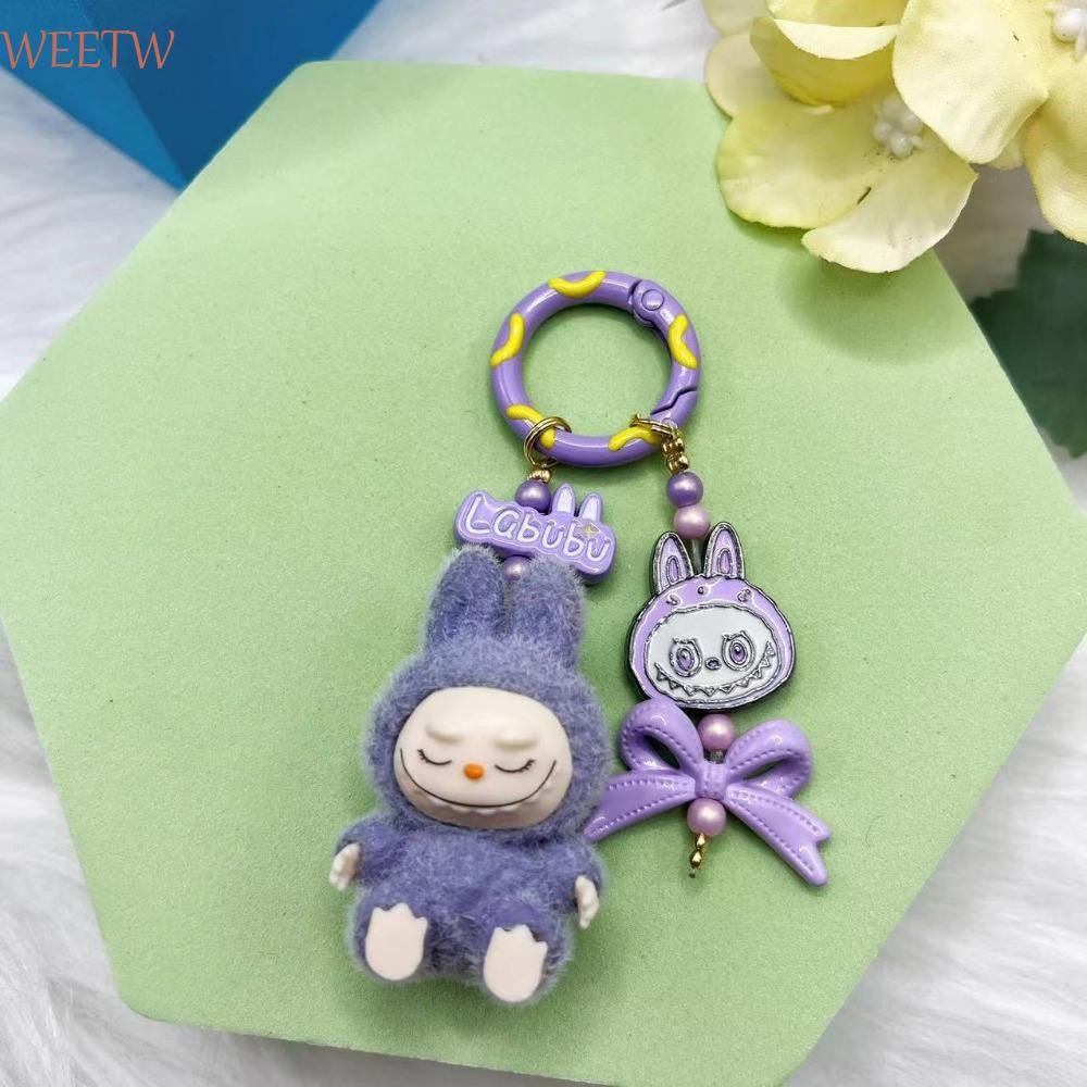 Weekw Flocking Labubu Key Ring, Silica Gel Bow นั่งลง Labubu จี้, ป้าย ...