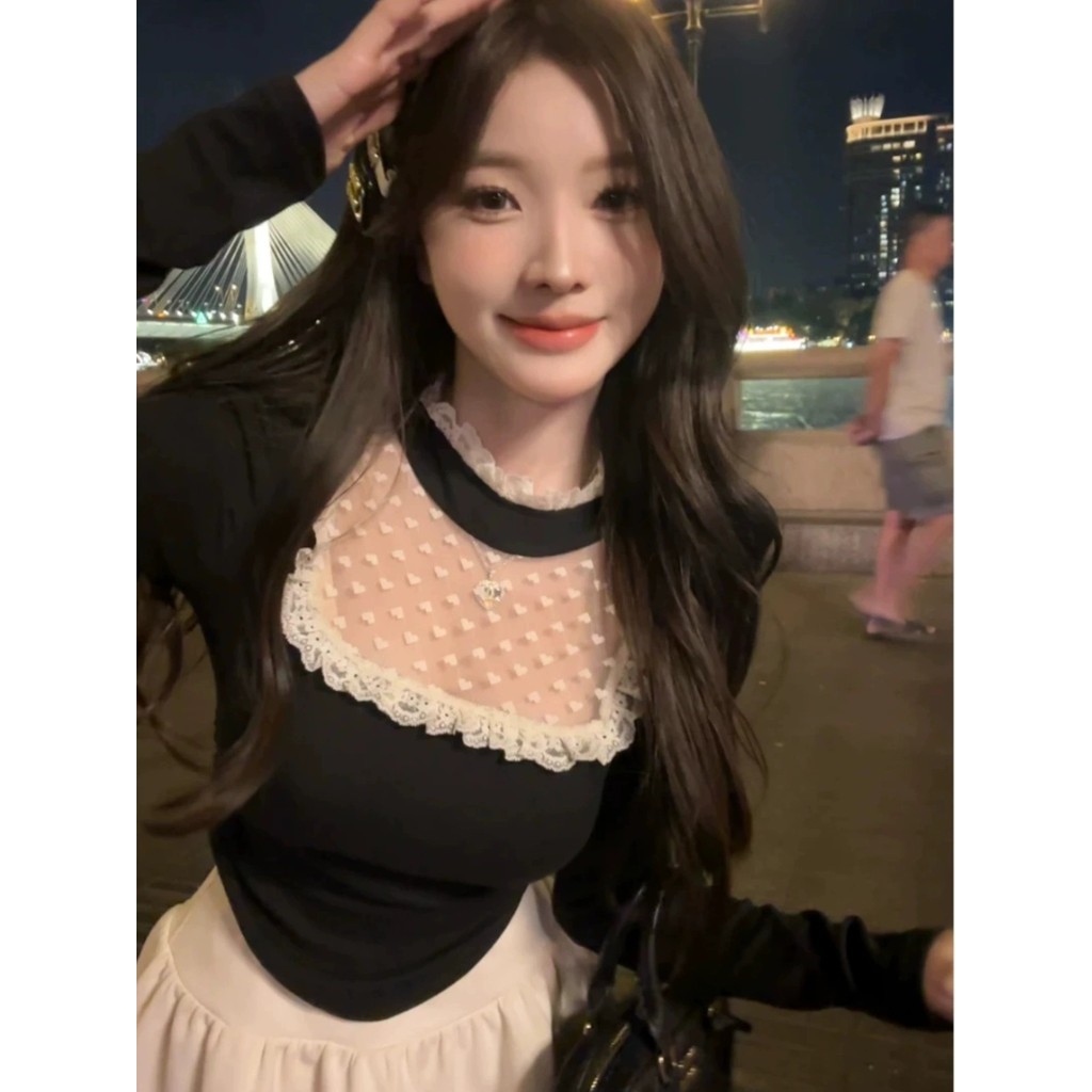 เสื้อเย็บลูกไม้คอสูงกึ่งสูงสำหรับฤดูใบไม้ร่วงและฤดูหนาวของผู้หญิงเสื้อ ...