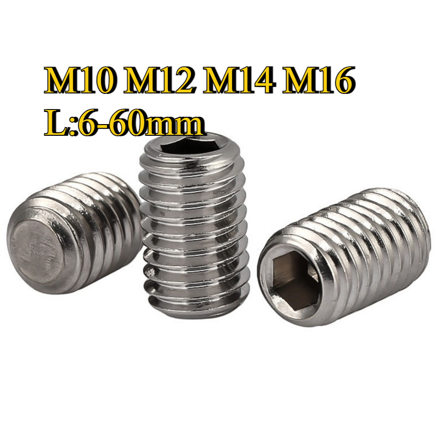 สกรู ตัวหนอน หกเหลี่ยม ปลายตัด สแตนเลส 304 เกลียวมิล หยาบ / Hex Socket Set Screw M10/M12/M14/M16 ...
