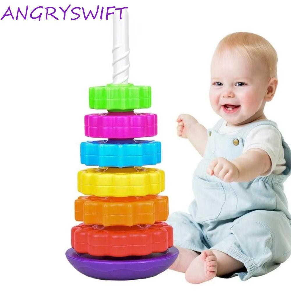 Angryswift Rainbow Spinning Stacking Toys, Rainbow Ring Stacker ...