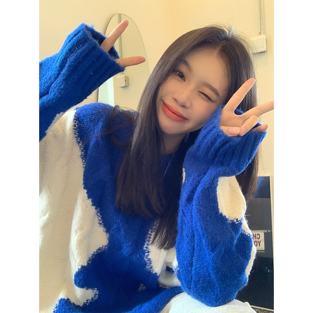 ฤดูหนาวสไตล์เกาหลีสีปิดกั้นอเนกประสงค์หลวมเสื้อแขนยาวผู้หญิง 250102 | Shopee Thailand