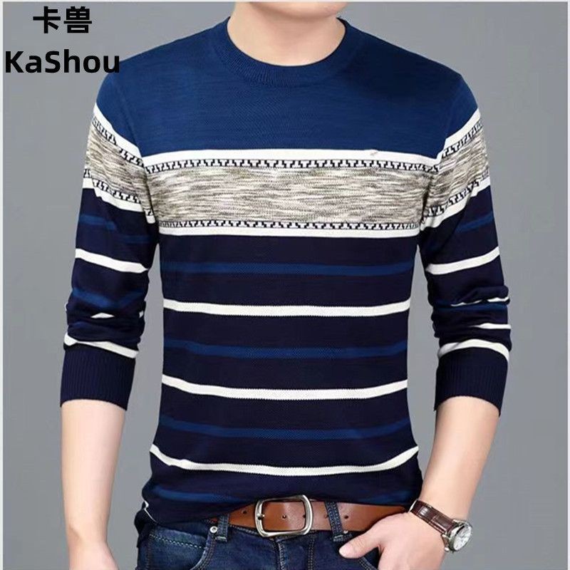 Kashou KASHOU วัยกลางคนผู้ชายขนแกะซับหนาอินเทรนด์แขนยาวรอบคอถักเสื้อ ...