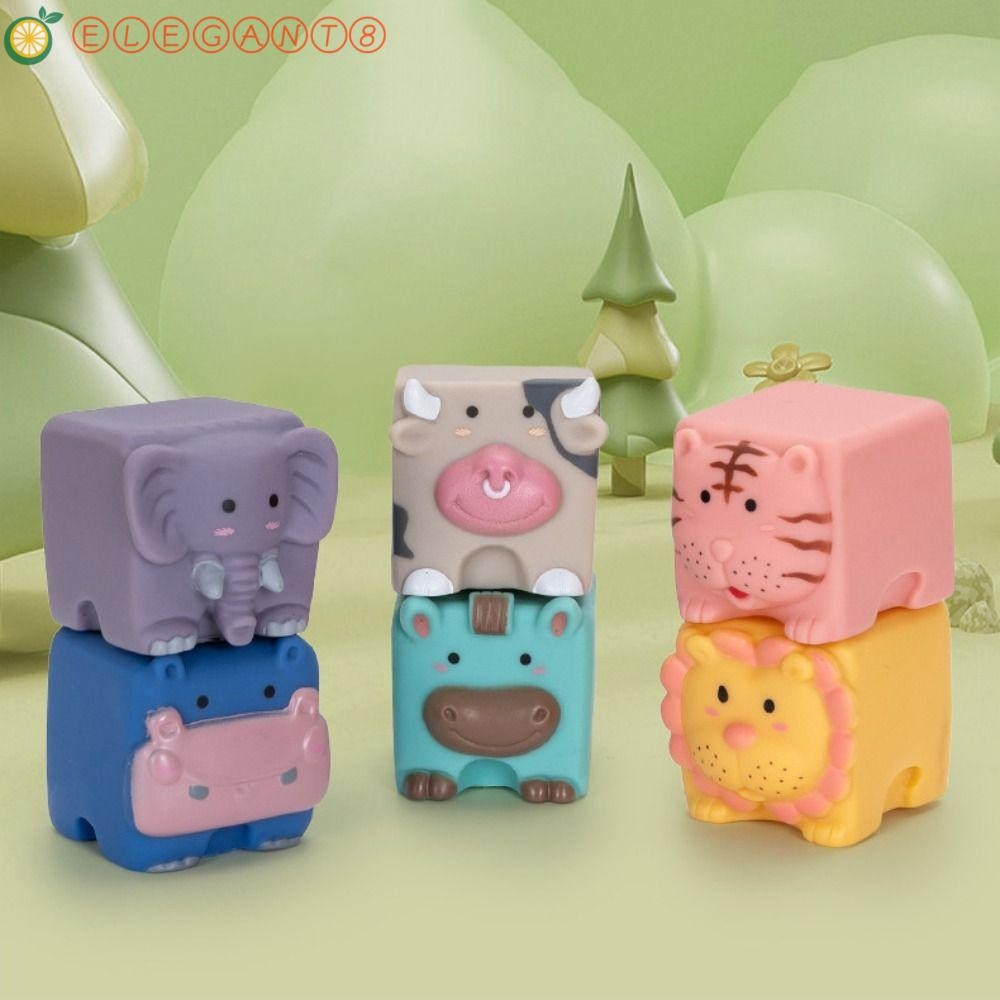 Aelegant 6 ชิ้นซิลิโคนบล็อกตัวต่อ,ของเล่นอาบน้ําปริศนา Cube Baby Grasp ...