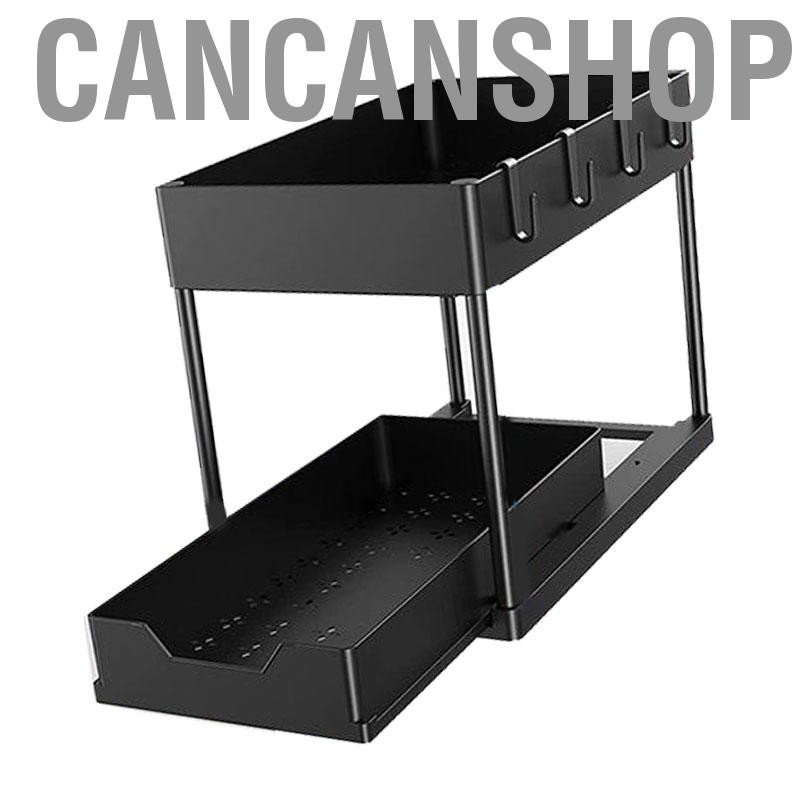 Cancanshop Slide Out Spice Organizer สแตนเลสสตีลดึง Rack สีดำ 2 ชั้น ...