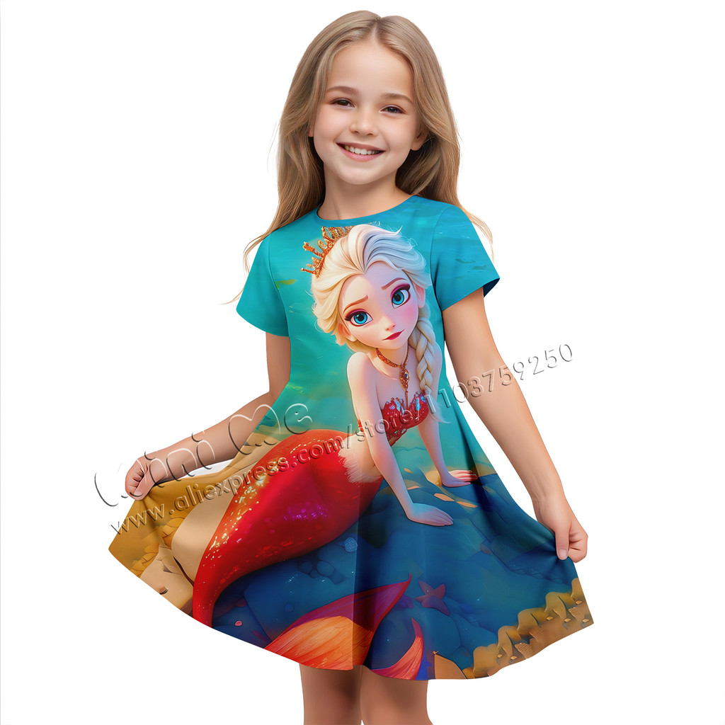 Mermaid Aisha การ์ตูนสไตล์ 3d การพิมพ์ 3 ถึง 14 ปีชุดเด็กเสื้อผ้าเด็ก ...