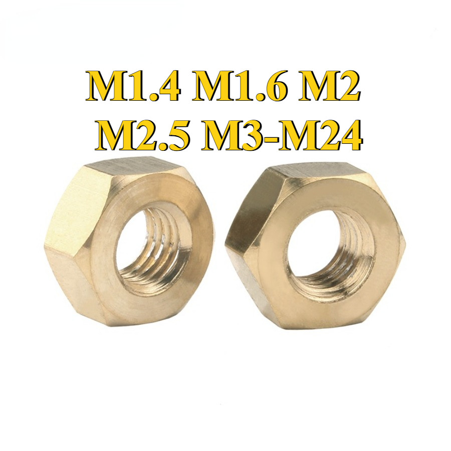 หัวน็อต ตัวเมีย หกเหลี่ยม ทองแดง เกลียวมิล หยาบ / Hexagon Nut copper M1.4/M1.6/M2/M2.5/M3-M24 ...
