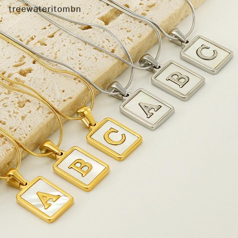 Tt สแตนเลสสตีล Snakebone Chain 26 ตัวอักษรสร้อยคอผู้หญิง Gold Square ...