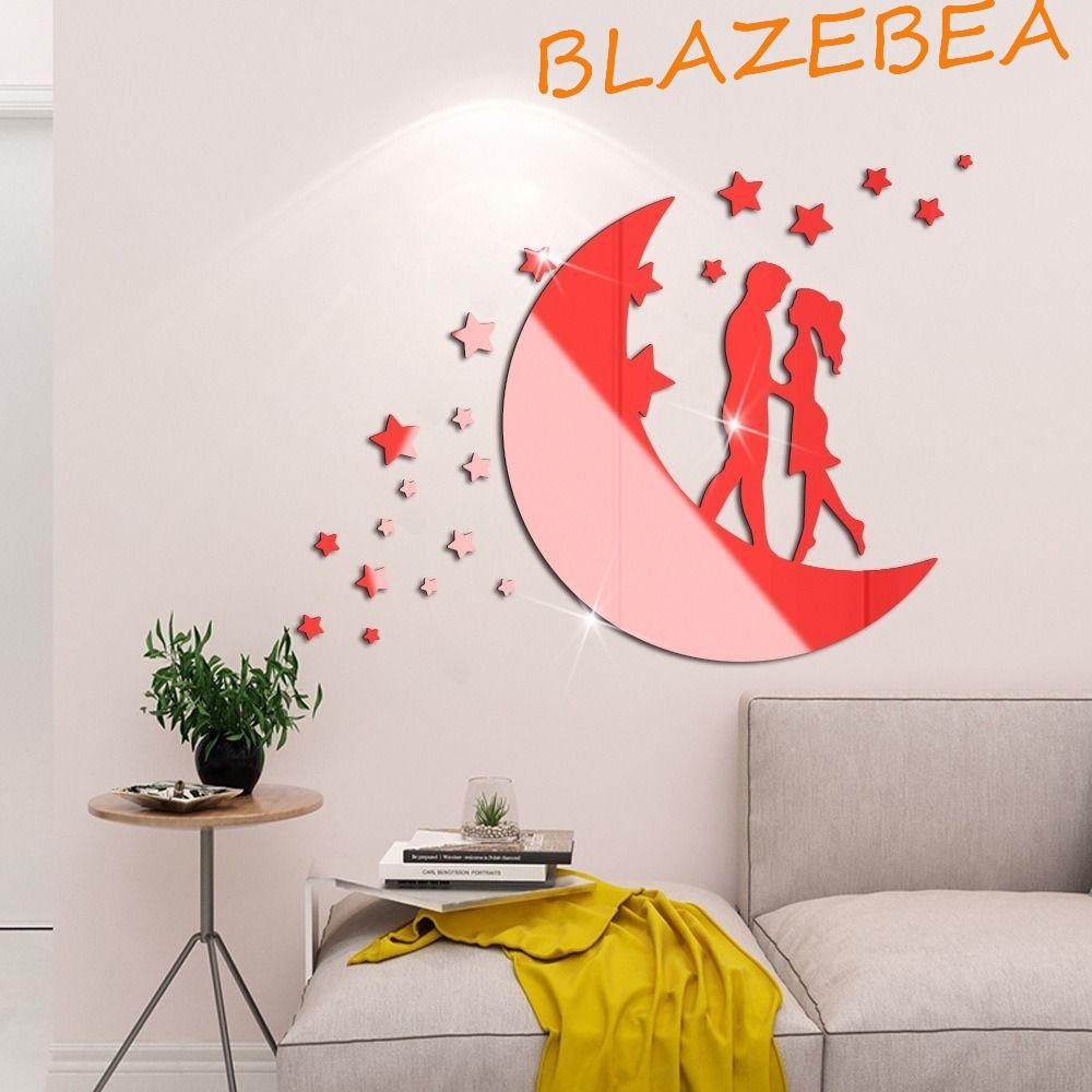 Blazebea Love Moon คู่อะคริลิคกระจกสติกเกอร์, Self-กาวตกแต่ง Moon 3D กระจกสติกเกอร์, ปฏิบัติที่ ...