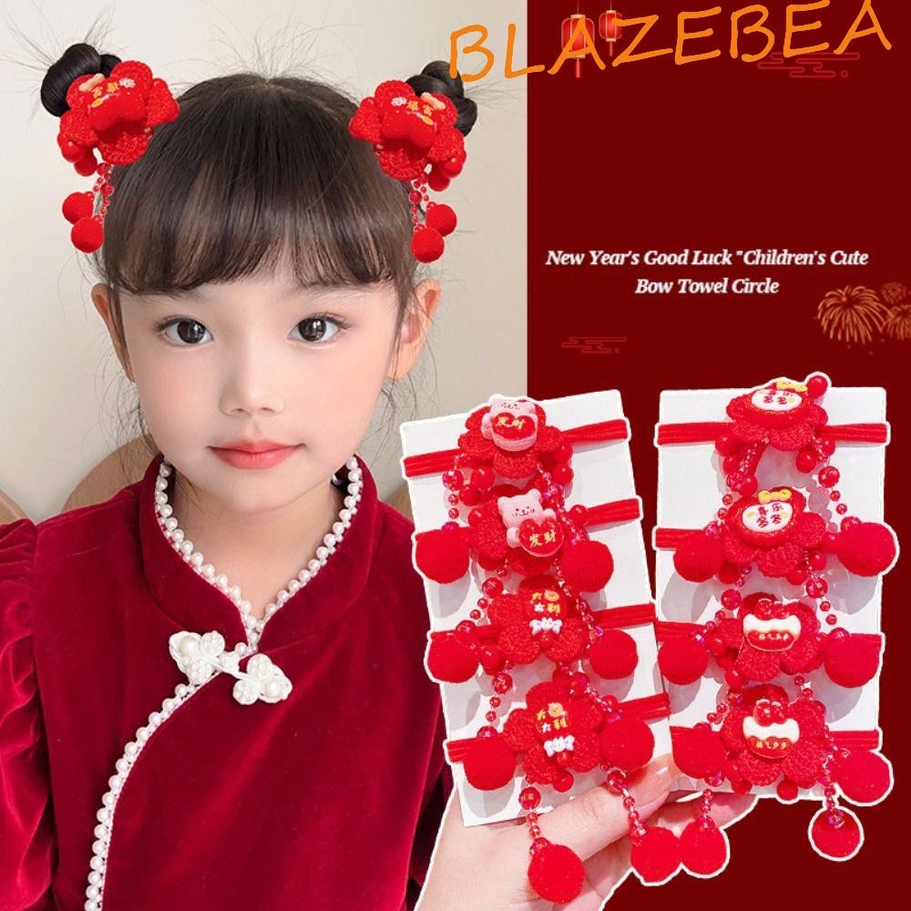 Blazebea เด็กปีใหม่ Headwear, น่ารัก Tang ชุดเชือกผมปีใหม่, Retro สไตล์จีน Hanfu Headwear พู่สี ...