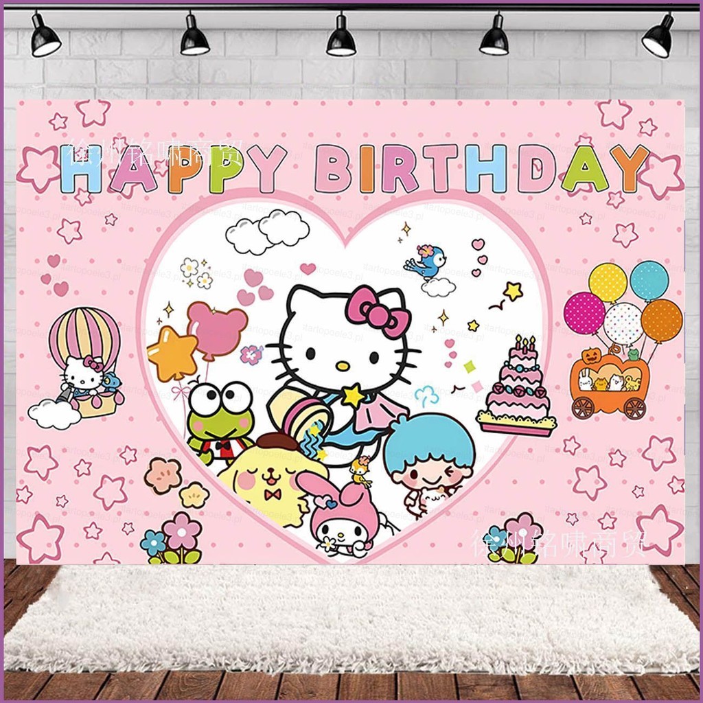 Ellen Sanrio Hello Kitty Theme ตกแต่งฉลองวันเกิดการถ่ายภาพฉากหลังเค้า ...