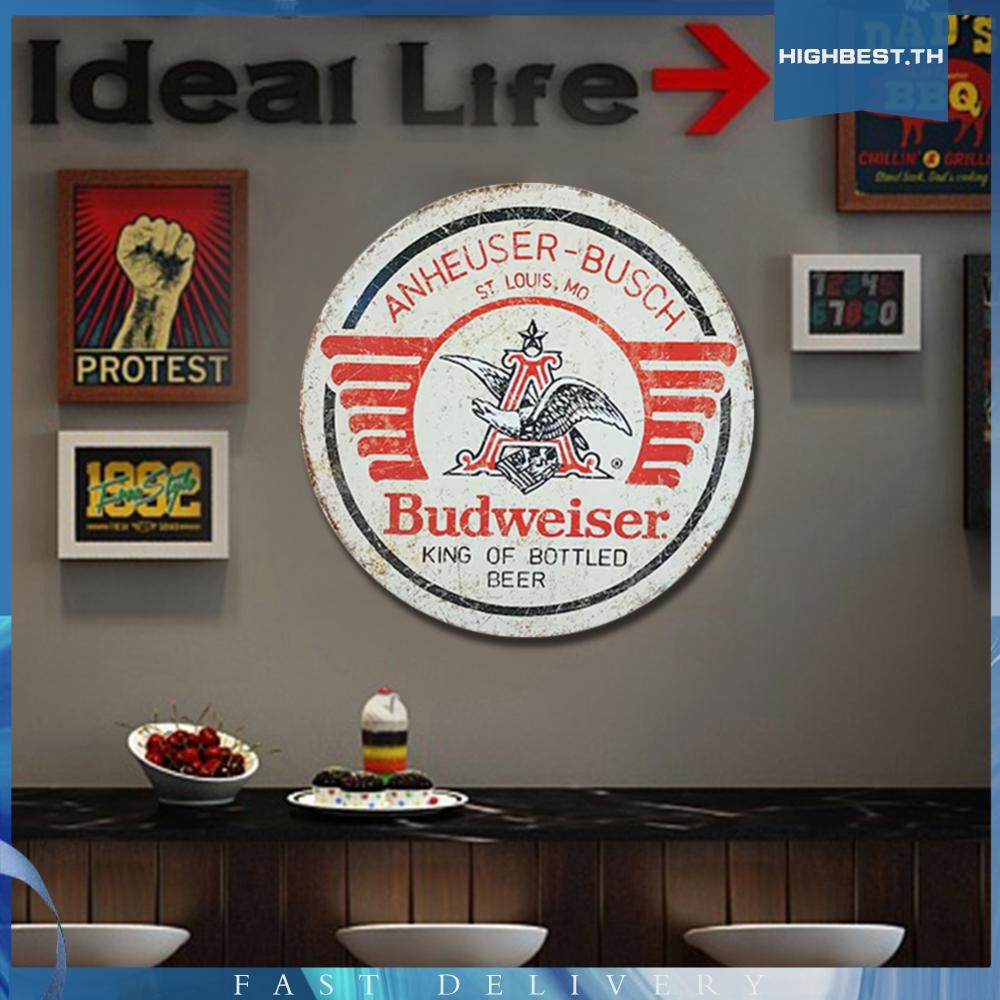 [Highbest.th] ป้ายดีบุก Budweiser โลหะภาพวาดเหล็กกลม Wall Home Bar ...