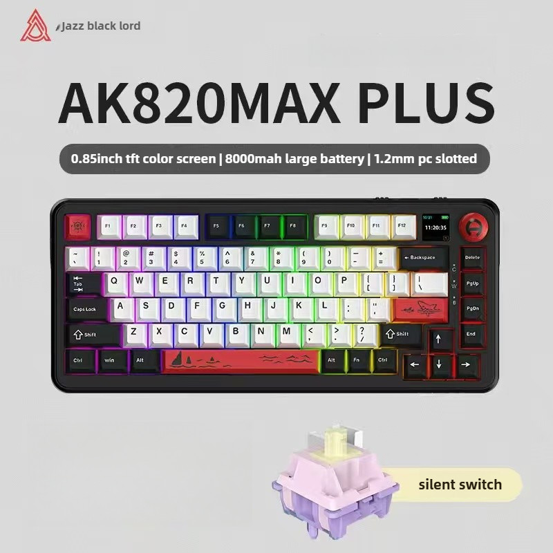 Ajazz AK820 MAX Plus Tri Mode Hot Swap Mechanical Keyboard Bluetooth RGB เงียบโน้ตบุ๊ค 8000mAh ...