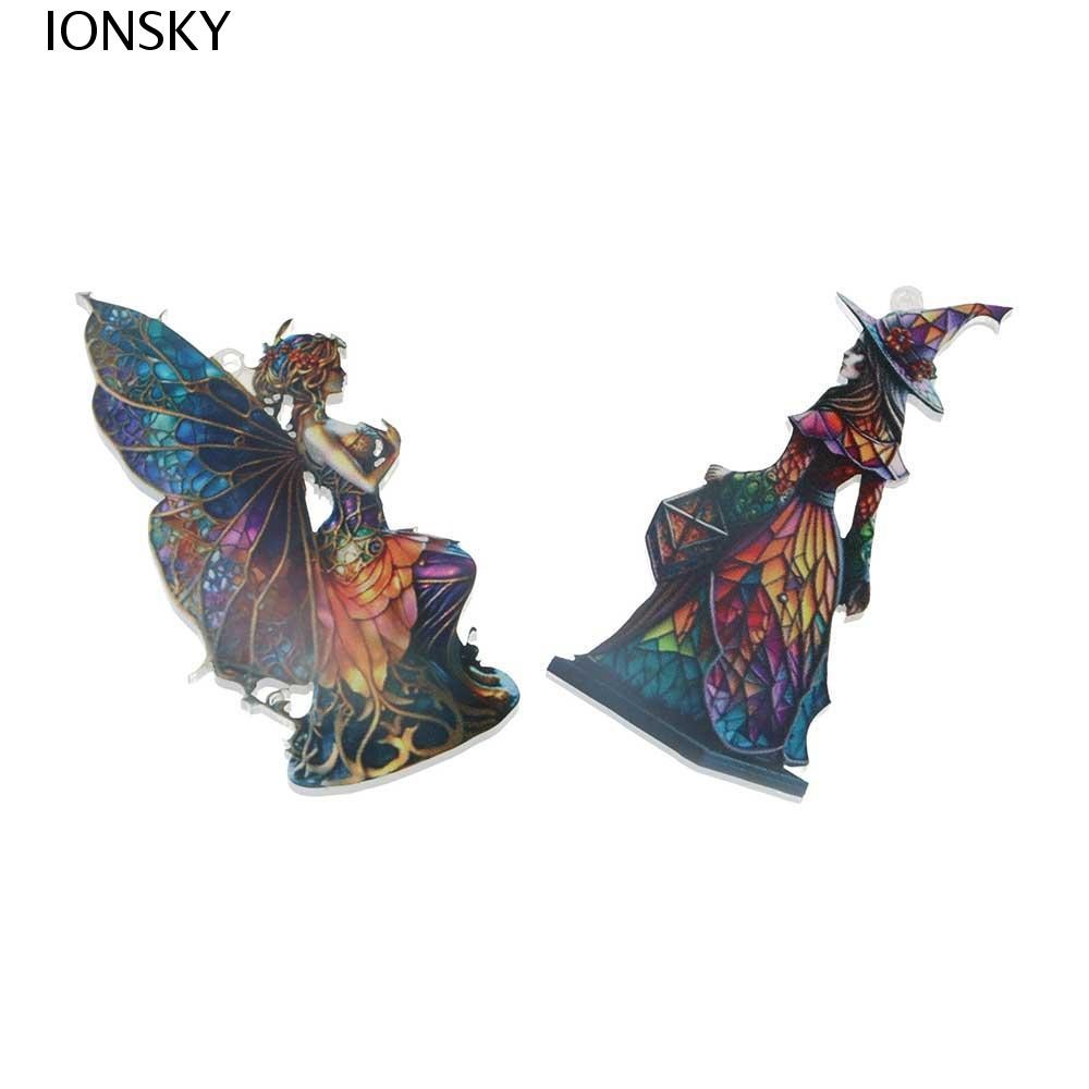 Ionsky จี้แม่มดฮาโลวีน, เครื่องประดับแบนแม่มดอะคริลิคที่งดงามแบบแขวนได้ ...