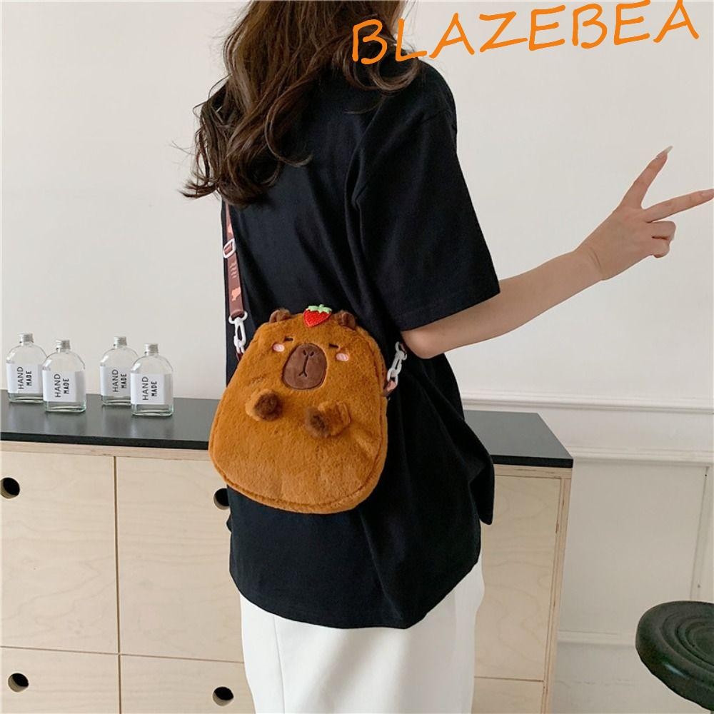 Blazebea Capybara กระเป๋าสะพายตุ๊กตา, สัตว์การ์ตูนขนาดใหญ่ความจุ Capybara กระเป๋าสะพายข้าง, ผ้า ...
