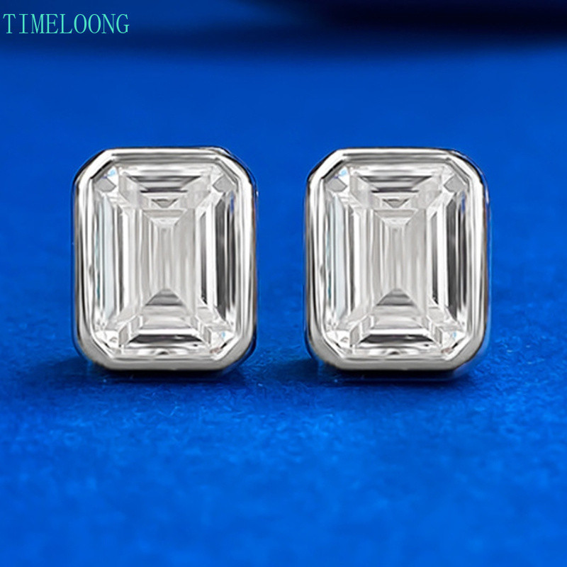 S925 Silver Emerald Cut 6*8 MM คาร์บอนเพชรสตั๊ดต่างหูผู้หญิงเครื่องประดับ | Shopee Thailand