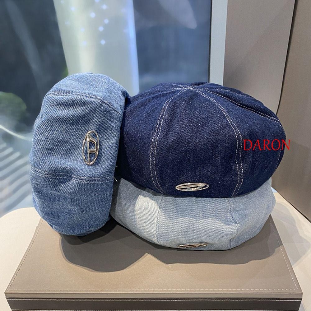 Daron Letter D Beret หมวก, Harajuku Y2K Denim Beret,บุคลิกภาพสไตล์เกาหลีศิลปินหมวกแปดเหลี่ยม ...