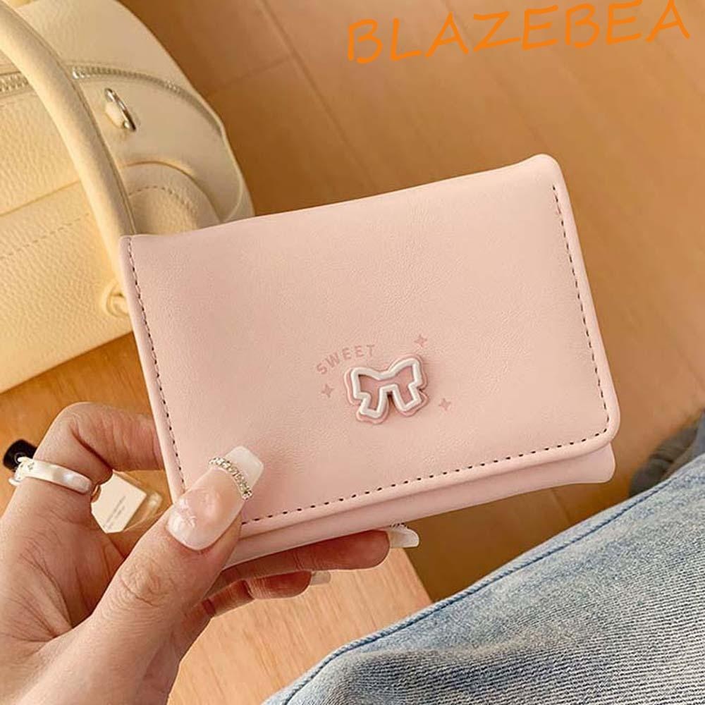 Blazebea กระเป๋าสตางค์ PU แบบสั้น, กระเป๋าโบว์เลดี้สีลูกกวาดสามพับ, กระเป๋า Anti-Splash Water ...