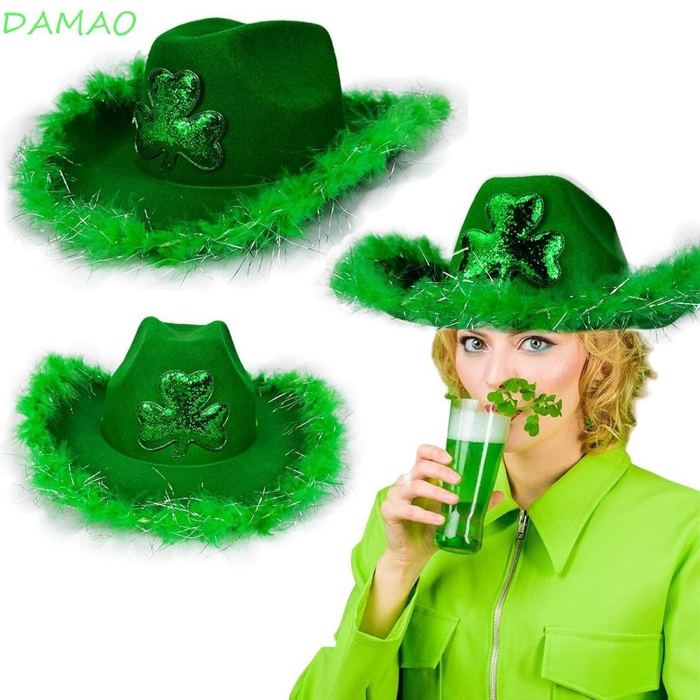 Damao Saint Patricks Day Hat, หมวกคาวบอยกว้าง Brim Shamrock หมวก, Cap ...