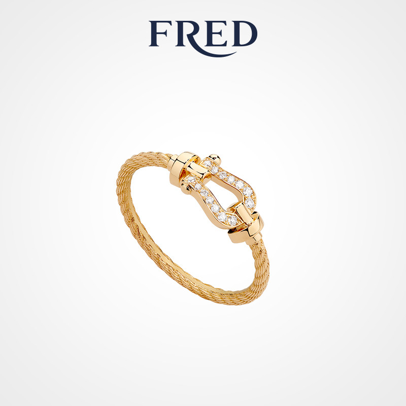 สต็อกพร้อม+กล่องบรรจุภัณฑ์ครบชุด [FRED FRED] Force 10 Series ขนาดเล็ก 18K Gold Half Diamond Ring ...