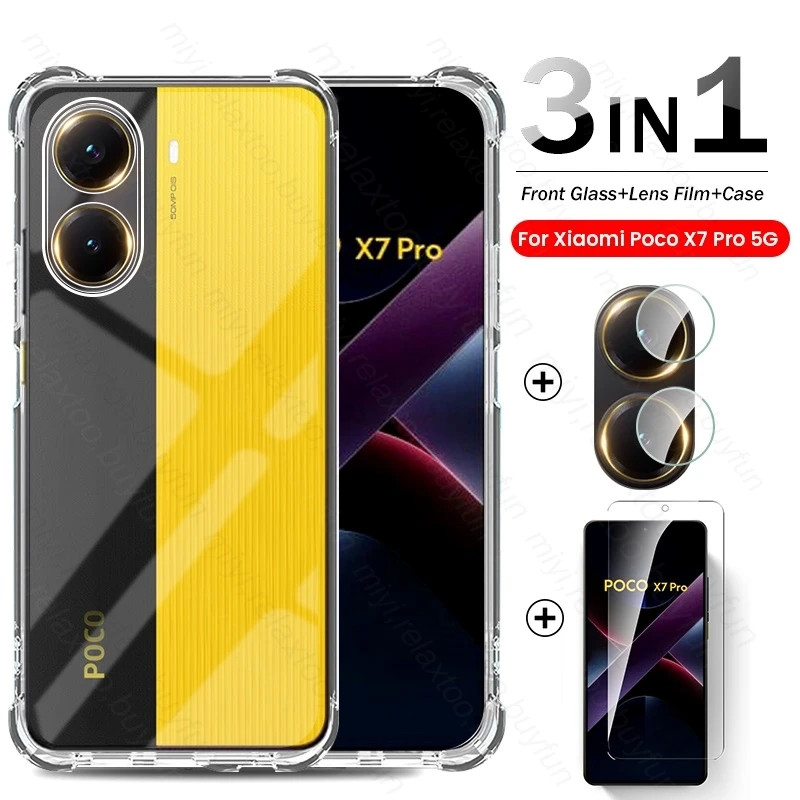 3to1 TPU นุ่มสําหรับ Xiaomi Poco X7 Pro 5G กรณีป้องกันกระจก PocoX7Pro ...